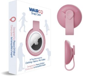 wairco airtag holder - revolutionary secure snap closure for apple airtag | multi-fabric easy attachment | anti-scratch protective gps tracker case, kids, seniors, pet collars & luggage (pink)