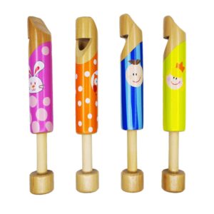 fartime 4-piece set wood slide whistle toy, colorful, lovely design, children's fun music toys, 7.5 inches