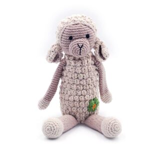 pebble fair trade handmade crochet cotton farm animal - lamb rattle, 12-inch length