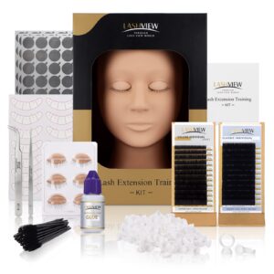 lashview lash extension kit, eyelash extension kit,professional eyelash mannequin head kit with 4pc removable eyelids, lash kit for eyelash extensions beginners,training makeup and eyelash graft