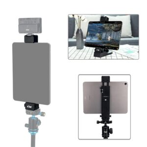 2 in 1 versatile tablet tripod mount and desktop stand, tablet tripod clamp holder with cold shoe for ipad pro air mini, fire tablets, samsung galaxy tabs to be used on tripod, selfie stick & desk