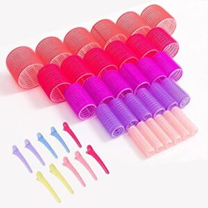 hyoujin hair rollers curlers,40pcs heatless velcro rollers for long short hair,30 rollers with 10 clips jumbo large medium small sizes（57mm,45mm,33mm,23mm,13mm)to sleep in for women hair bangs volume