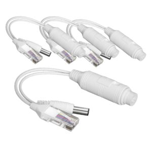 scodeno 4-pack active 48v to 12v waterproof poe splitter, ieee 802.3af compliant 10/100mbps power over ethernet splitter adapter for ip camera, white