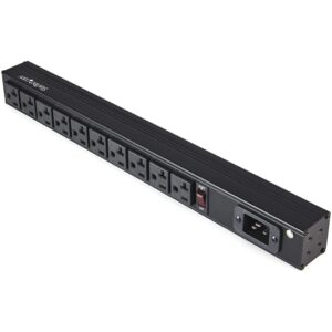 startech.com 10 outlet rack mount power strip 125v/16 amp - 1u horizontal 19" rackmount pdu - nema 5-20p input - 10x nema 5-15/20r outlets - rack mount pdu - ul listed - 8ft power cord (rkpw101920)