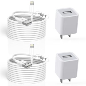 iphone charger, 2pack 10ft extra long【apple mfi certified】 iphone charging lightning cable fast transfer cord with usb wall apple chargers travel plug adapter for iphone 13/12/11/se 2020/x/xr/8/7