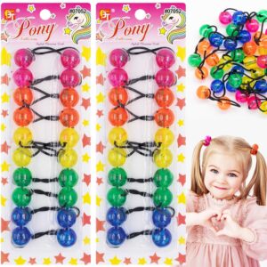 beauty town 20-pcs 20mm hair ties with balls for young girls twin bead bubble pony knockers hair ballies for females (clear magenta/orange/yellow/sea green/navy)