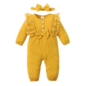 soloyee 0-3 months baby girl clothes cute long sleeve one piece infant romper with headband