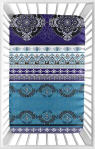 sweet jojo designs purple boho chic girl fitted mini crib sheet baby nursery for portable crib or pack and play - teal turquoise blue plum black and white bohemian colorful mandala vintage patterned