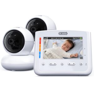 dr.meter baby monitor with 2 cameras: 4.3'' lcd screen audio and video baby monitor with 2x or 4x zoom, night light, 2-way talk, remote pan-tilt-zoom, vox mode infrared night vision - no wifi