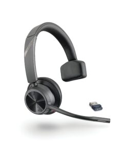 poly - voyager 4310 uc wireless headset (plantronics) - single-ear headset with boom mic - connect to pc/mac via usb-a bluetooth adapter, cell phone via bluetooth - works with teams, zoom & more,black