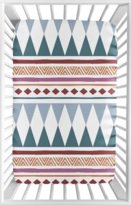 sweet jojo designs aztec boho chic girl fitted mini crib sheet baby nursery for portable crib pack and play - yellow blue gold mauve burgundy purple pink modern bohemian southwestern rustic geometric