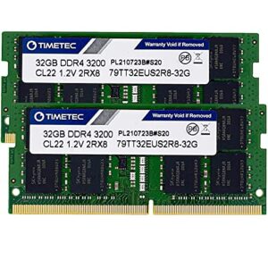 timetec hynix ic 64gb kit(2x32gb) ddr4 3200mhz pc4-25600 unbuffered ecc udimm 1.2v cl22 2rx8 dual rank 260 pin sodimm memory ram module upgrade (64gb kit(2x32gb))