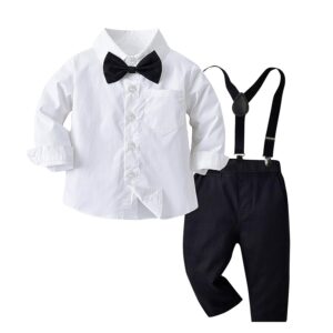 baby boy tuxedo outfit dressy set toddler boys gentleman outfits, long sleeve white shirt bowtie black pants, bow tie and suspender formal suit for birthday wedding party kids dress clothes