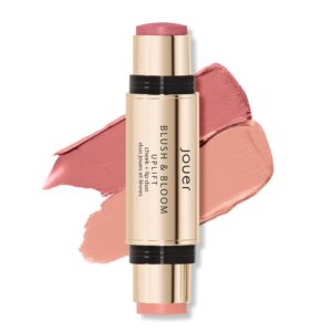 jouer blush & bloom cheek + lip duo - hydrating cream blush stick for lip and cheek tint - moisturizing rose hip and squalane oil formula, uplift