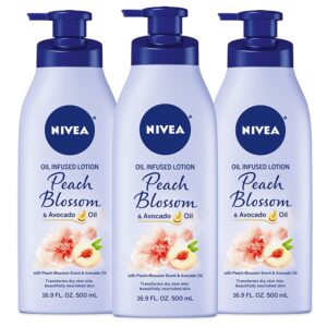 nivea oil infused peach blossom and avocado oil body lotion, body lotion for dry skin, 16.9 fl oz pack of 3