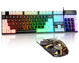 chonchow light up keyboard and mouse combo, full size rgb gaming led keyboard and rainbow wired gaming mouse for ps4 ps5 xbox one computer desktop pc gamer office