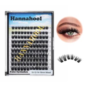 hannahool 120pcs d curl individual wide stem cluster diy eye lashes extensions mixed 10-12-14-16mm/14-16-18mm/12-14-16mm makeup dramatic volume lashes (mixed 10-12-14-16mm)