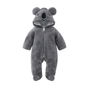 pureborn newborn baby boys fleece footed jumpsuit hooded snowsuit pramsuit winter cartoon romper gray koala 0-3 months