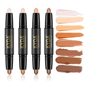 freeorr 8 colors highlight contour stick, 2 in 1 body makeup shding stick, face highlighters sticks,4 packs contouring highlighting foundation shadow cream pen