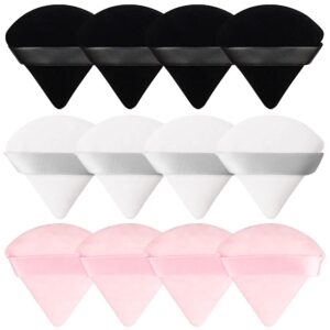 12 pieces triangle powder puff setting for face, soft velour makeup sponge, pink