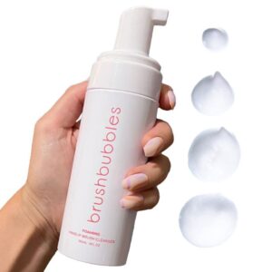 brush bubbles foaming makeup brush shampoo and conditioning cleanser for makeup sponges, brushes & applicators, fragrance free, cruelty-free, vegan & non-irritant 6 fl.oz.