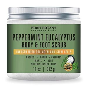 first botany body scrub - natural exfoliating salt scrub & body and face souffle helps with moisturizing skin, acne, cellulite, dead skin scars, wrinkles (10 fl oz, lavender)