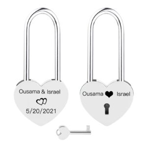 ngtsfly personalized love heart lock engraving name/text for couples men women boyfriend girlfriend lover memorial anniversary valentine gift,with key metal heart shaped padlock silver3