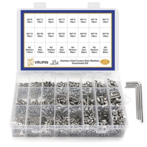 1200 pcs nuts and bolts assortment kit, metric m2 m3 m4 m5 machine screws, stainless steel 304 hex socket head cap bolts and nuts kit.