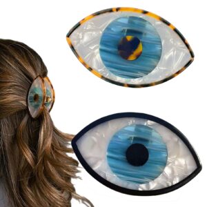 yosomk 3" retro blue eye hair claw clips - non-slip small hair accessories for women with unique design and stitching color for thick and thin hair