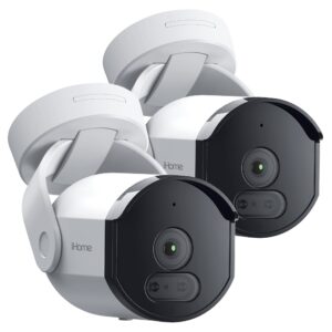 ihome insight smart outdoor wifi security camera, 1080p hd ip65 weatherproof camera with 2-way audio, night vision, and motion alerts, compatible with alexa and google home, 2 pack