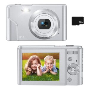 digital camera for kids boys and girls - digital camera, full hd 1080p 36.0 mega pixels vlogging camera with 16x digital zoom, lcd screen for students, teens, kids (silver)