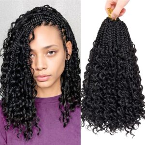 goddess box braids crochet hair 10 inch bohemian box braids crochet hair with curly ends boho 3x synthetic crochet braiding hair for women (7 pack, 1b#)