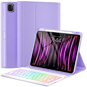 oyeeice keyboard case for ipad air 11 inch (m2 2024)/10.9 inch air 5th/4th gen/ipad pro 11 1st/2nd/3rd gen - 7-color backlit detachable keyboard, folio cover with pencil holder - purple