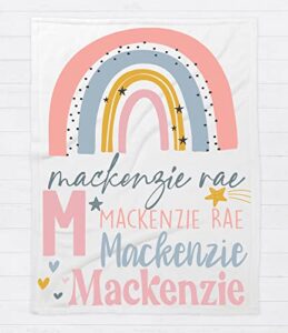 monogram junkie personalized baby blanket for girls with name | boho rainbow custom baby blanket | baby girl name blanket | rainbow| 30x40