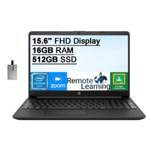 hp 2021 15.6" fhd ips laptop computer, intel celeron n4020 processor, 16gb ddr4 ram, 512gb ssd, intel uhd graphics, 1 year office 365, webcam, hdmi, bluetooth, win 10s, black, 32gb snowbell usb card