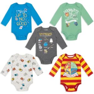 harry potter hogwarts newborn baby boys 5 pack long sleeve bodysuits multicolor 6-9 months