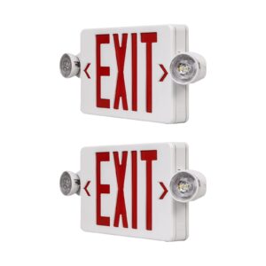 cmmzy red exit sign with emergency light, two adjustable head,exit sign with battery backup,us standards,ul certified,exit sign combo for business,ac 120/277v,2 pack