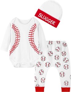 cosland baby baseball outfit infant boys cotton pant sets, white, newborn