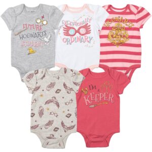 harry potter hogwarts newborn baby girls 5 pack short sleeve bodysuits 3-6 months