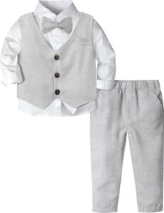 a&j design toddler suit for boys gentleman wedding church photoshoot formal ring bearer outfit dress clothes set light gray 2-3t