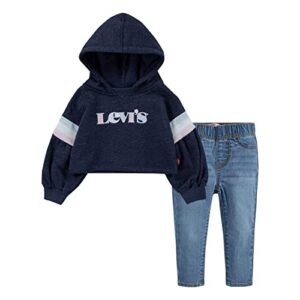 levi's baby girls' hoodie and denim 2-piece outfit set, peacoat/day off, 12m