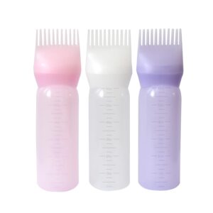 yantaisiyu 3 pieces root comb applicator bottle 6 ounce hair oiling applicator hair dye bottle with graduated scale hair root comb for hair dyeing (3 colors)