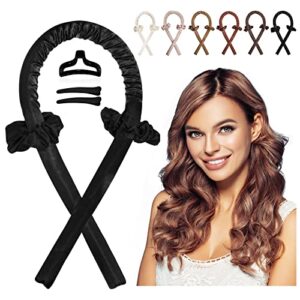 cobinaan heatless curling rod headband no heat hair curlers for long hair silk curls you can to sleep in overnight, soft rubber hair rollers, curling ribbon and rods for natural hair (black)