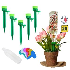 forartronics plant watering spikes|4pcs drip rate controllable self watering spikes with dual caliber adapter and 500ml mouth-matched bottle, plant nanny water dripper for outdoor indoor plants,green