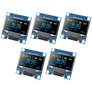 hosyond 5 pcs 0.96 inch oled i2c iic display module 12864 128x64 pixel ssd1306 mini self-luminous oled screen board compatible with arduino raspberry pi(blue and yellow)