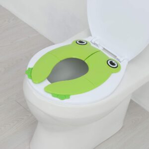 folding travel potty seat portable non slip silicone pads toilet potty training seat cover with carry bag for babies toddlers kids (frog)