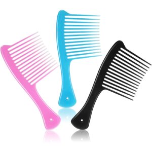 3 pieces wide tooth comb jumbo rake comb, detangler salon shampoo comb for long, curly and 4c hair (black, blue, pink)