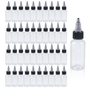 isusser pack of 40 pcs clear refillable empty plastic squeeze bottle with black twist top caps, 1oz/30ml