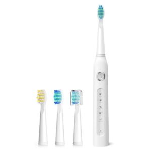 gloridea electric toothbrushes for adults, rechargeable sonic toothbrushes with 4 dupont brush heads 5 modes 40,000 vpm smart timer waterproof, 4 hours charging lasts 30 days, travel, white