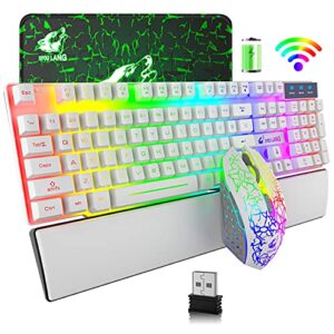 rechargeable wireless keyboard and mouse combo with wrist rest rainbow backlight mechanical feel gaming keyboard rgb crack gamer mouse large mice pad for windows pc and desktop